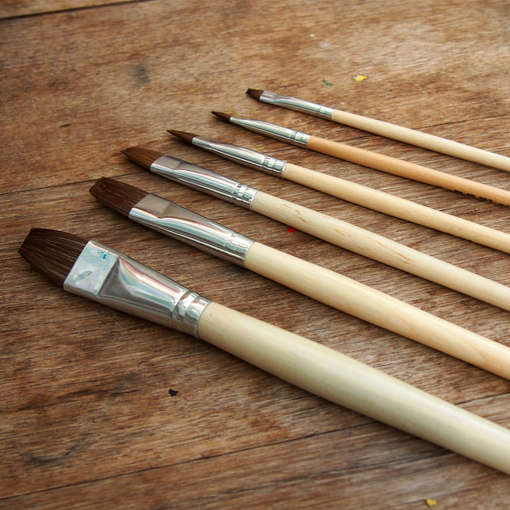 Acrylic Brush Set-6pc, Natural Fiber Flat Art Brushes, Weasel Bristle - Artist Paper Club